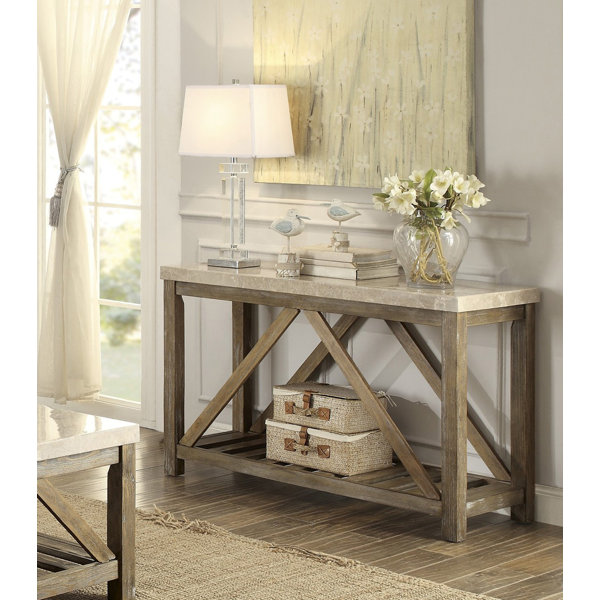 Gracie Oaks Sofa Table With Bottom Shelf Marble Top Wooden Living Room Furniture Console Table ...